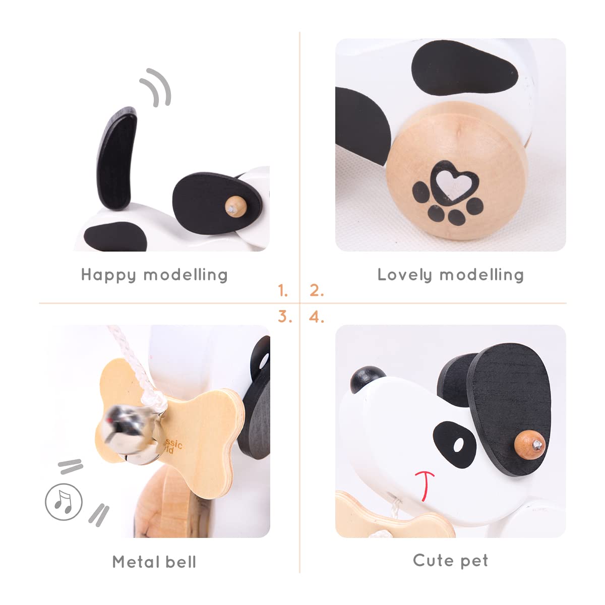 Classic World Pull Along Walking Toys, Wooden Pull Dog Toy for Baby Toddler