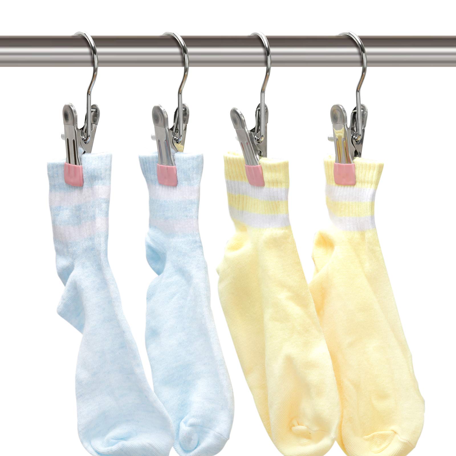 ODILCO 24Pack Boot Hanger Clips, Pink Hook Clips Hanger Clips Hold Hanging Clothes Pins Hooks - Portable Stainless Steel Home Travel Hangers Clips