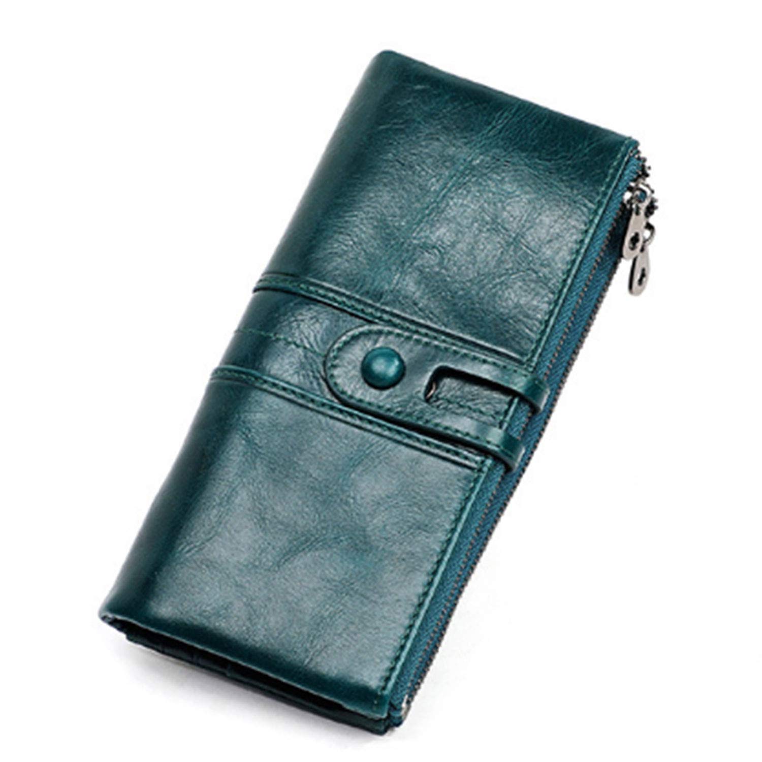 Womens Wallet Genuine Leather RFID Blocking Purse Credit Card Clutch (blue)