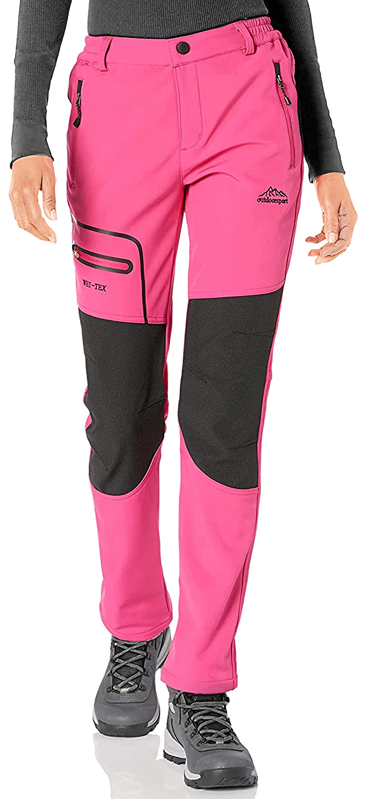 DAFENGEA Women's Snow Ski Pants Fleece Hiking Waterproof Windproof Softshell Outdoor Snowboard Pants,CFK1682W-Pink-S