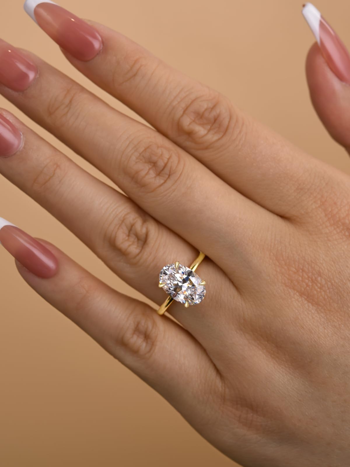Effinny 3.5 Carat Elongated Oval Cut Engagement Ring Yellow Gold Plated 925 Sterling Silver Simulated Diamond Promise Ring(Yellow Gold, 6.5)