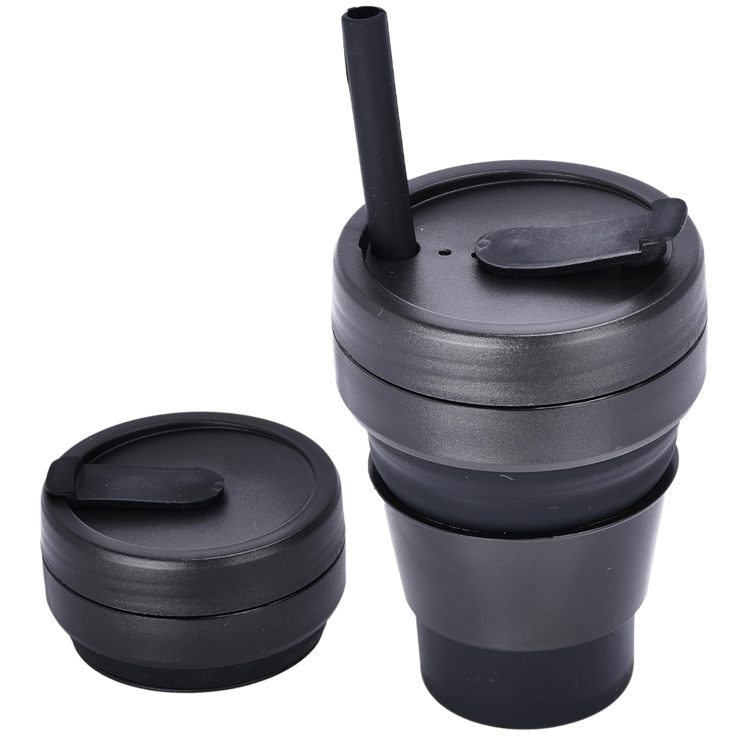 HYDRATE Collapsible Cups for Traveling - 13.5oz Black Reusable Cup, Microwave & Dishwasher Safe - Enjoy Hot or Cold Beverages Anywhere, Anytime with this Convenient, Travel Coffee or Tea Mug with Lid