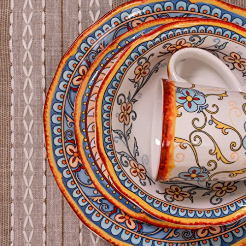 Euro Ceramica Duomo 16 Piece Stoneware Dinnerware Set, Service for 4 β Thanksgiving-Fall-Summer Dishes - Floral Design, Multicolor