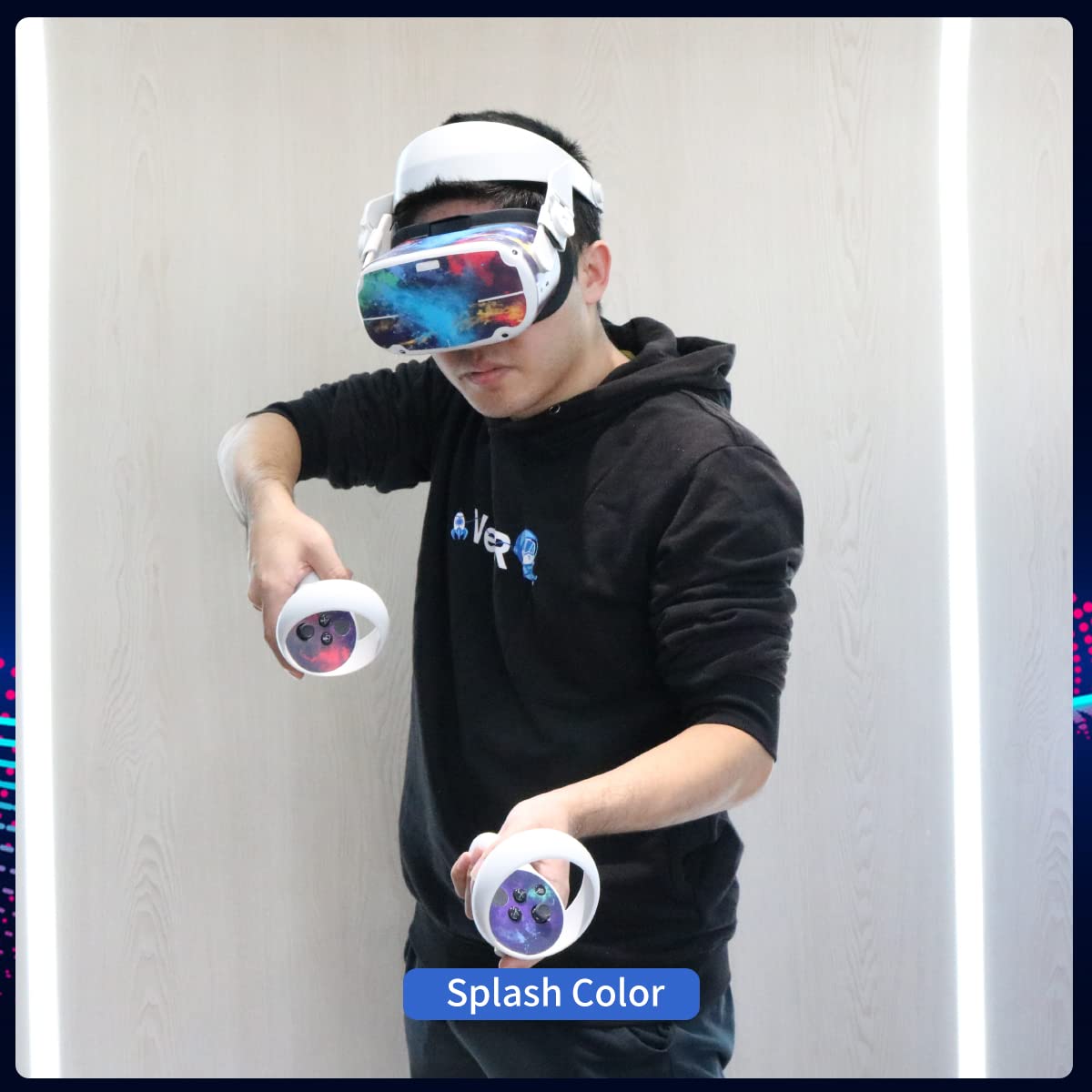 ZyberGears VR Stickers Compatible with Quest 2 Headset Skin Controllers Skin Traceless Frosting Protective Accessories - Splash Color