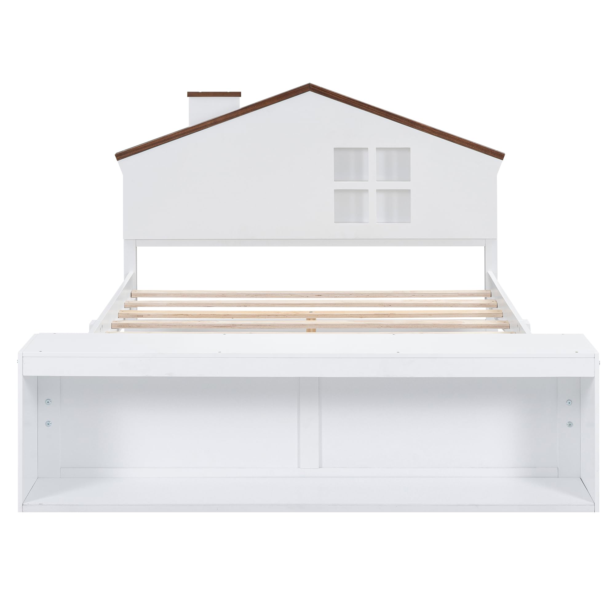Merax Full Size Platform Bed, Wood Full House Platform Bed Frame with LED Lights and Storage, White