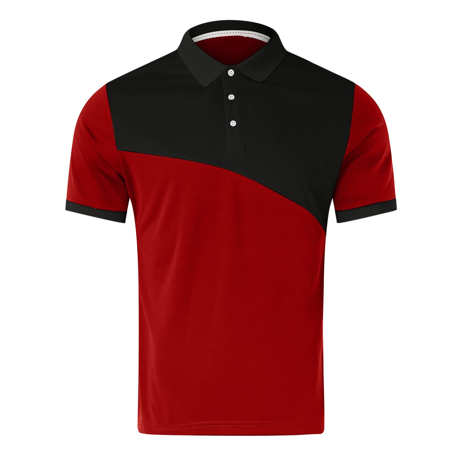 DUOWEI Mens Summer Fashion Soft Breathable Lapel Color Matching Short Sleeve Shirt T Shirt Red