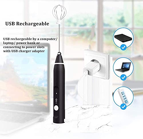Milk Frother Handheld, Immersion Blender Cordlesss Foam Maker USB Rechargeable Small Mixer with 2 Stainless Whisks,Wisker for Stirring 3-Speed Adjustable Mini Frother for Cappuccino Latte Coffee Egg