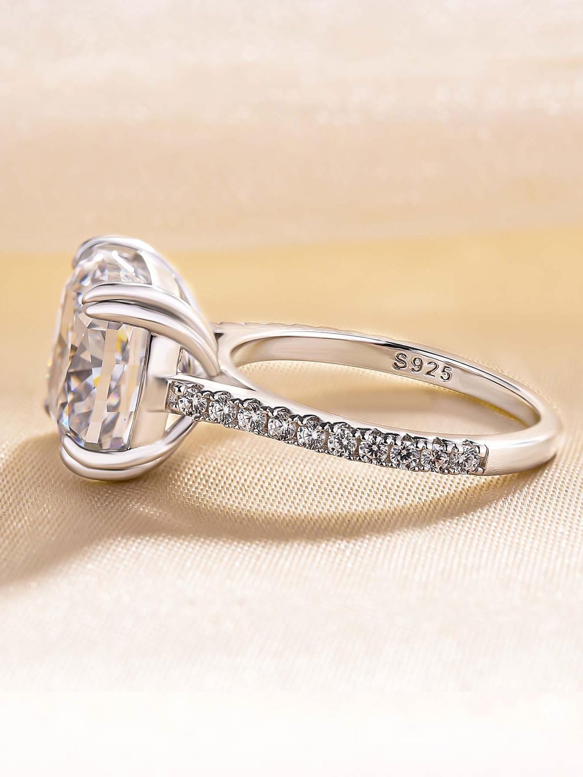 Effinny 4.5ct Square Crushed Ice Cushion Cut Engagement Ring for Women,Sterling Silver CZ Simulated Diamond Promise Ring (9)