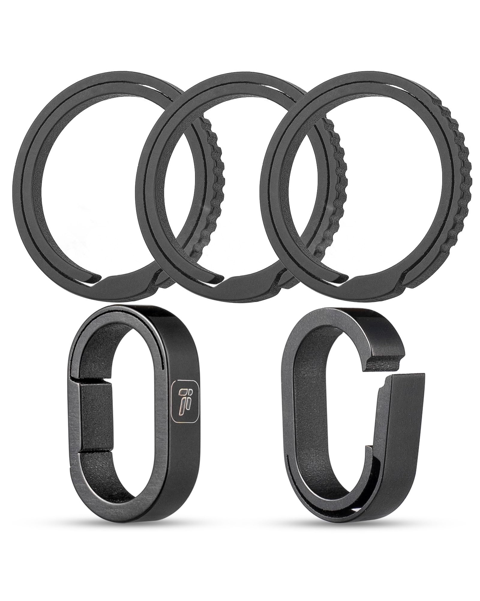 FEGVE Titanium Mini Key Chain Rings Small Quick Release Connecting Keychain for Home Keys Organization (Black-2*Mini Links+3 * 0.86 in Ti Keyrings)