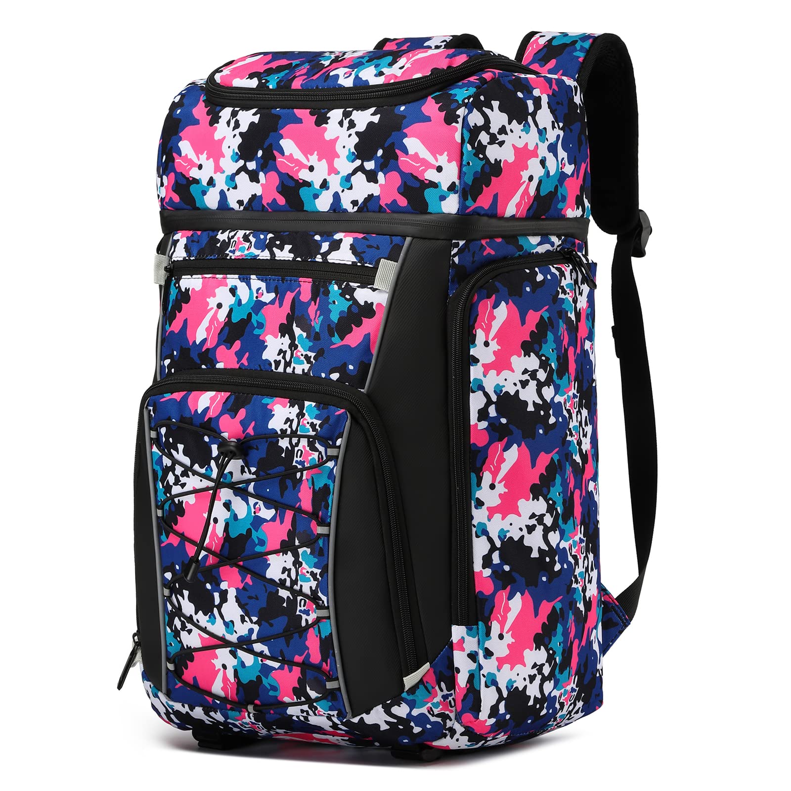 Cooler Backpack with 5 Ice Packs, 45 Cans Insulated Backpack Cooler Bag, Large Picnic Backpack Lunch Bag with Cool/Warm/Tableware Compartments, Leak Proof Cooler Backpack for Men Women, CamoPink