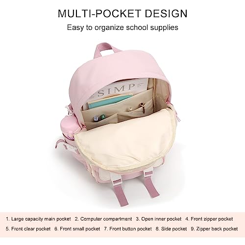 Phaoullzon Kawaii Backpack for School Aesthetic Bookbag Cute Anime Backpacks for Girls with Pins and Pendant, Pink