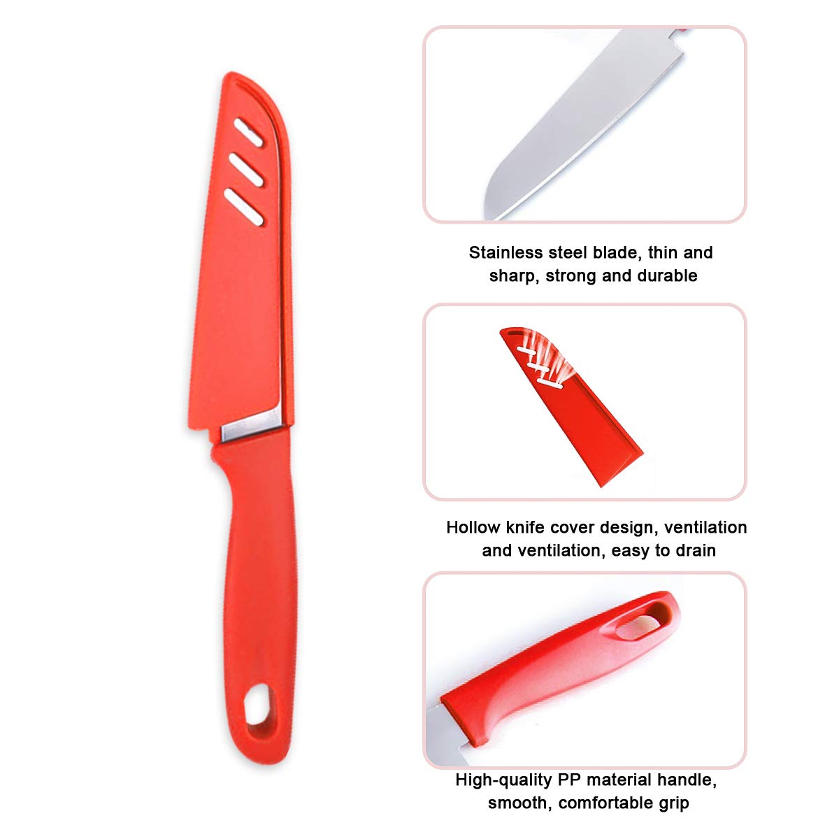 Paring Knife, New Sharp and Durable Fruit Knife with Protective Cover, Suitable for Most Types of Vegetables, Fruits and Meat,6 Pieces (pink, Blue, Green,black,yellow,red)