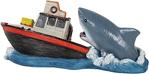 Penn-Plax Jaws Officially Licensed 2-Piece Aquarium Ornament Bundle β Includes Boat Attack and Shark Swim-Through β Small