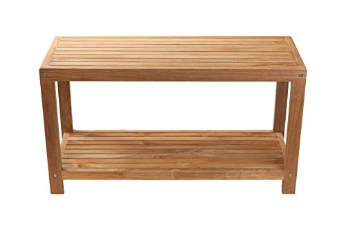 NORDIC STYLE TEAK Wood Shower Stool and Spa Bench with Shelf, Teak Shower Bench for Indoor and Outdoor Use, Teak Storage Bench, Teakwood Shower Bench, Natural Teak Finish, 35"