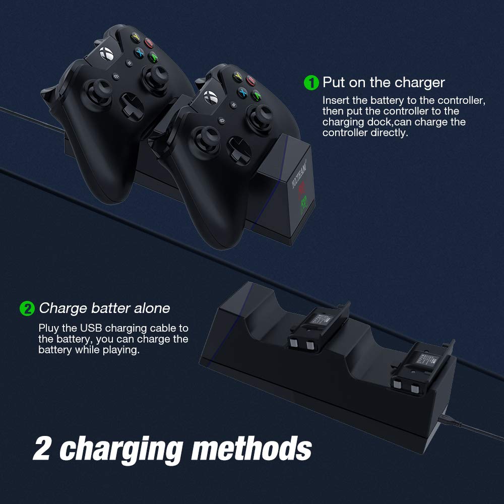 Controller Charger Station for Xbox One, One X/One S Controller, Y Team Dual Dual Controller Charging Dock Kits with 2 x 1200mAh Rechargeable Battery Packs