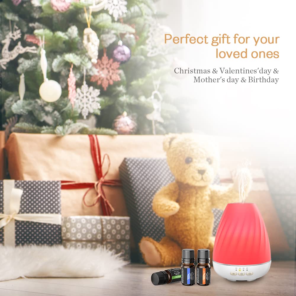 Essential Oil Diffuser & Top 12 Essential Oils Set, 200ml Aromatherapy Diffuser with 3 Timer & 7 Ambient Light Settings, Ultrasonic Diffusers for Essential Oils for Home -Lavender, Lemon and More