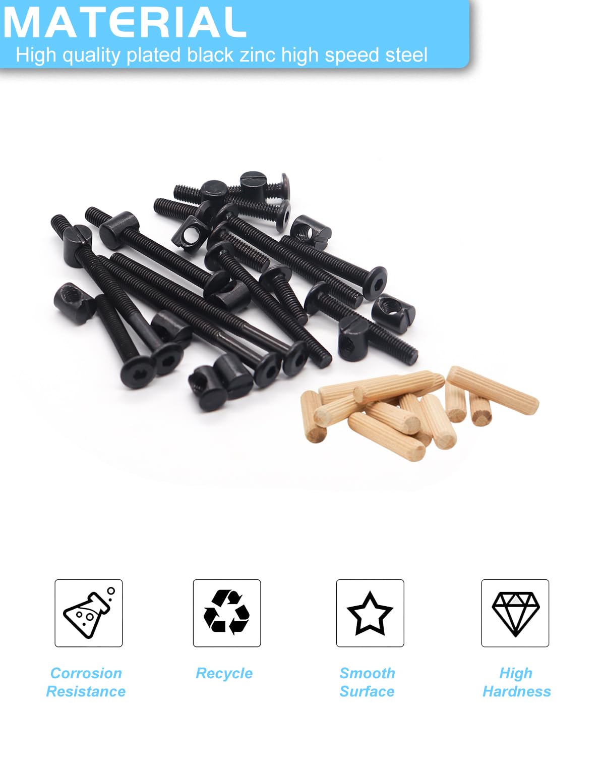 Crib Screws Hardware Replacement Kit - 48 Pcs Baby Bed Frame Bolts &Barrel Nuts Set for Delta/Graco/Dream On Me etc,M6x40mm/ 50mm/ 60mm/ 70mm/ 80mm Hex Drive Socket Cap Screws Barrel Nuts