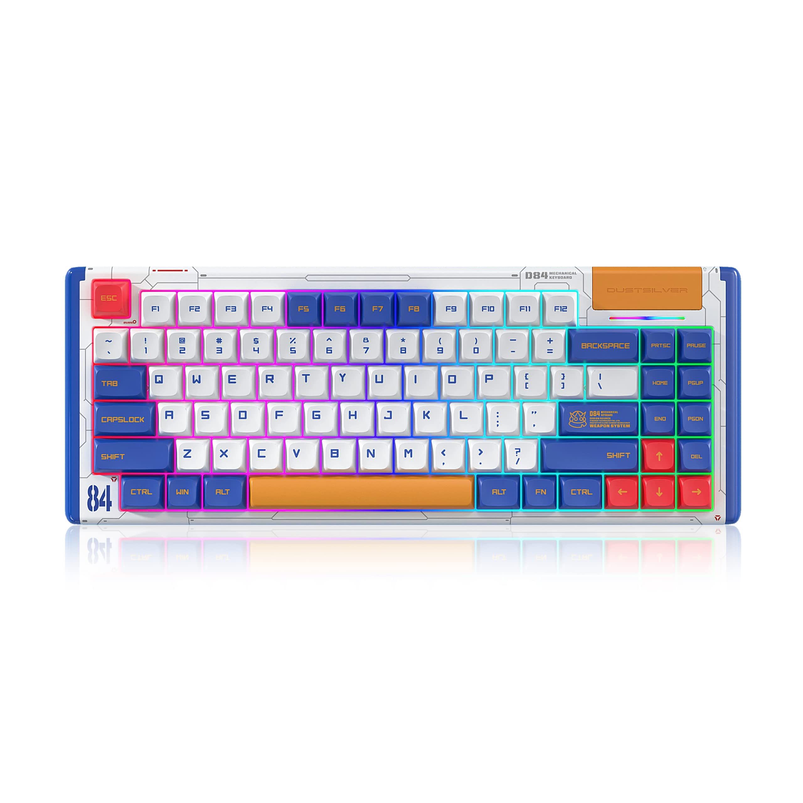 DUSTSILVER D84 Wireless 75% Mechanical Keyboard with RGB, Hot Swappable, Bluetooth/2.4G/Type-C Connection, Gateron Black Switches for Linear Typing