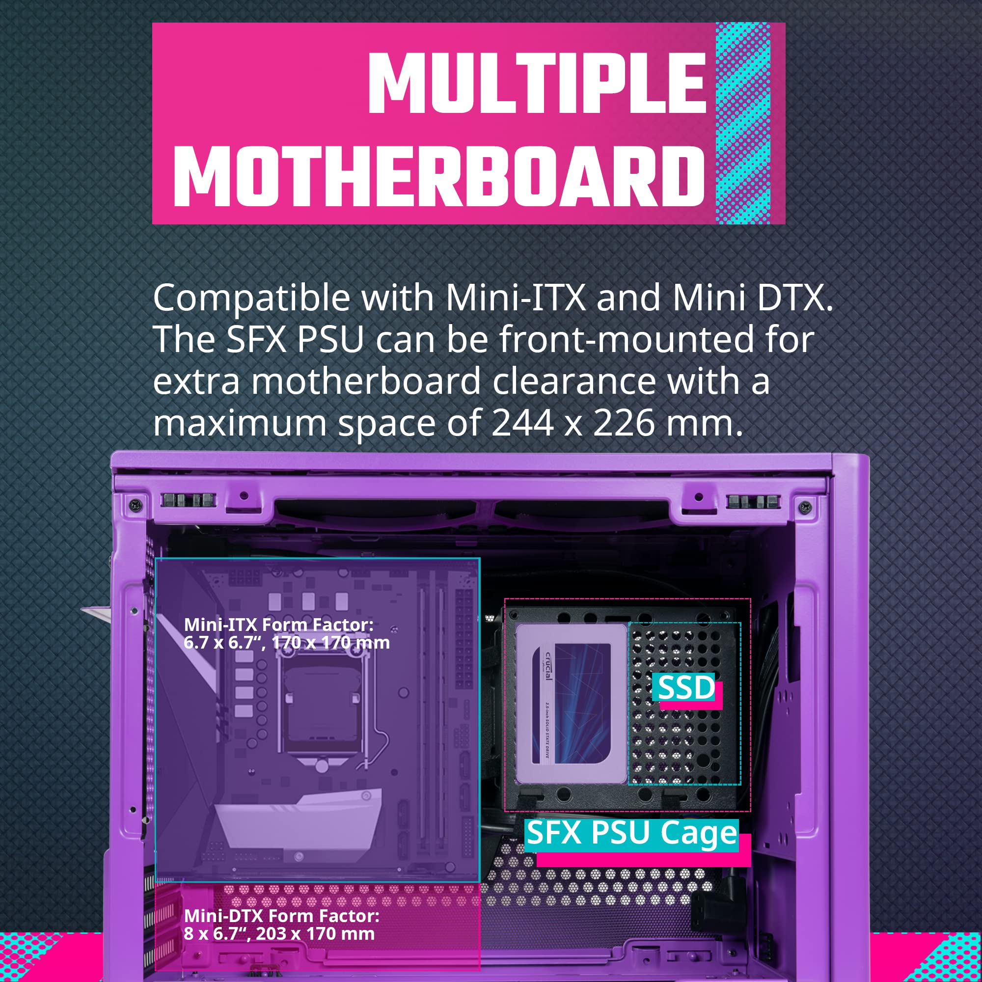 Cooler Master NR200P Nightshade Purple SFF Small Form Factor Mini-ITX Case, Tempered Glass or Vented Panel, Vertical Mounting GPU, PCI Riser Cable, Triple-Slot GPU, Tool-Free (MCB-NR200P-PCNN-S00)