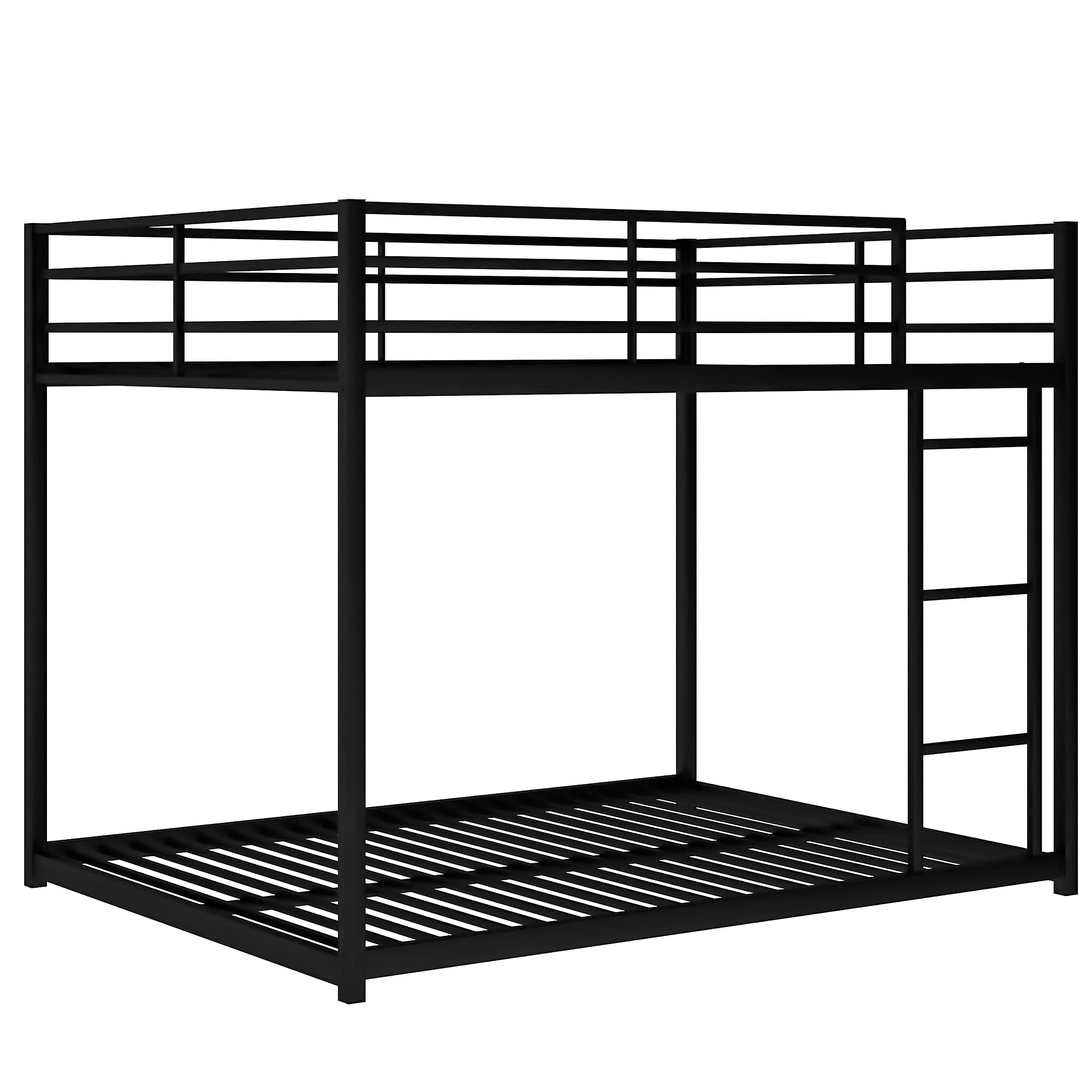 CNANXU Full Over Full Bunk Bed,Heavy Duty Metal Bunk Bed Frame with Ladder & Guardrail for Kids Bedroom,No Box Spring Required,Black