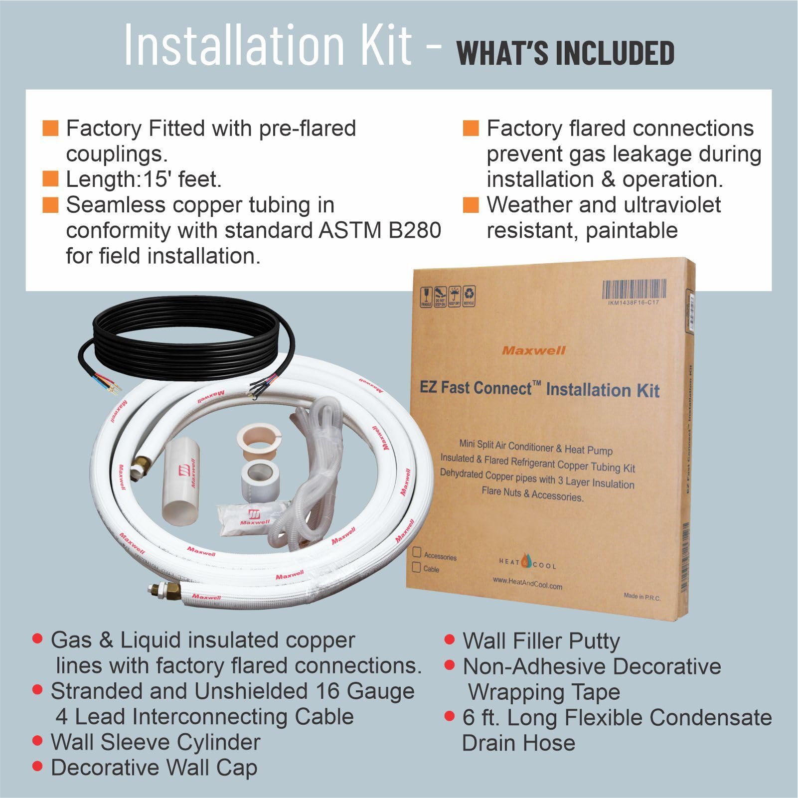 Daikin 12,000 BTU 18 SEER2 Entra Series Ductless Mini Split Heat Pump System w/Maxwell 16’ Installation Kit and Wall Mounting Bracket (230V)