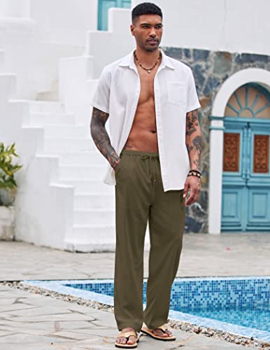 COOFANDY Mens Linen Loose Pant Lightweight Elastic Waist Trouser Yoga Beach Pant