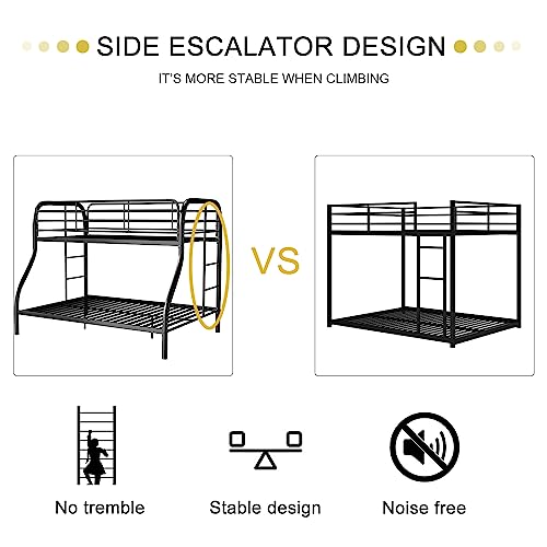 Reemoon Metal Bunk Bed, Twin Over Full Size Beds with Two Side Ladders & Safety Guard Rail, Space-Saving Design, Noise-Free, Black
