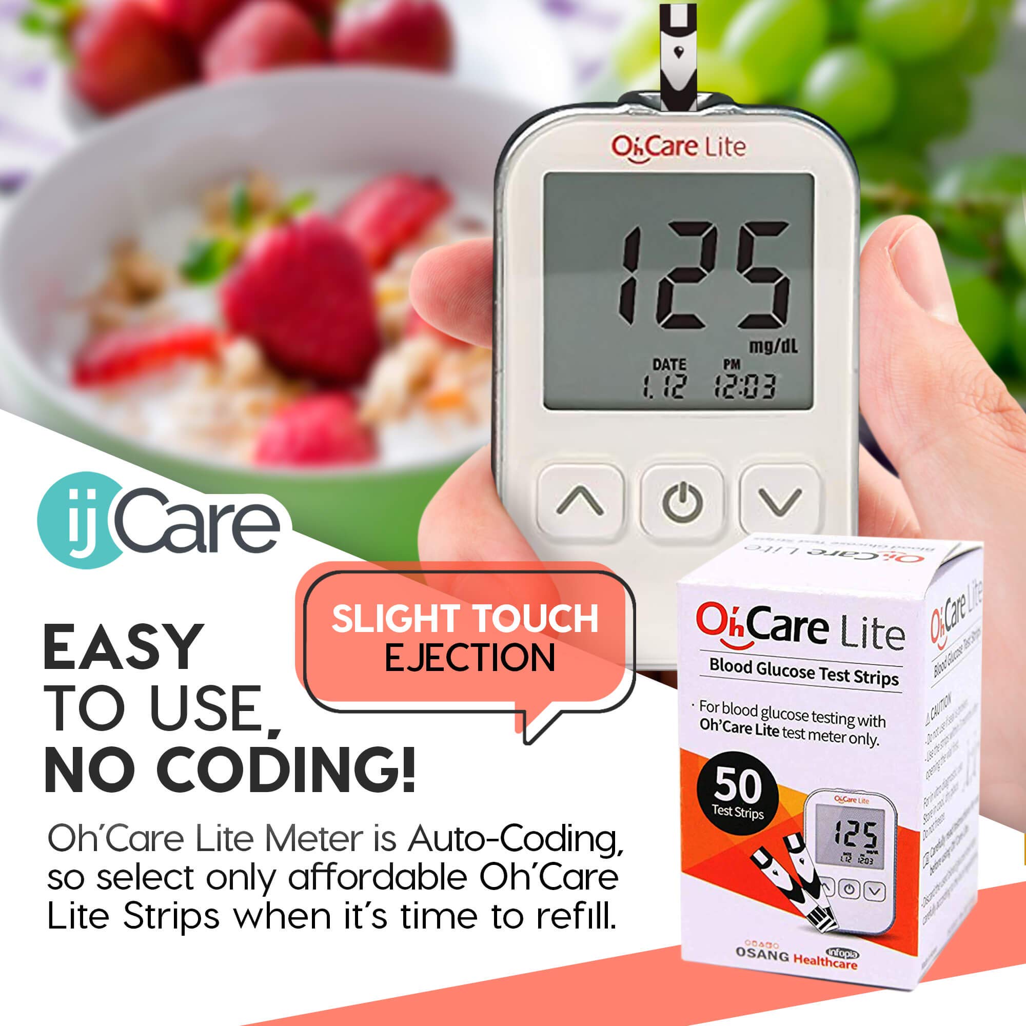 Oh’Care Lite Blood Sugar Testing Monitor – Glucose Test Strips and Lancets for for Blood Testing – Accurate and Affordable Diabetic Supplies (100 Strips + 100 Lancets)