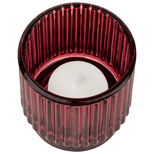 Koyal Wholesale Ribbed Glass Votive Holders (Burgundy, 6)