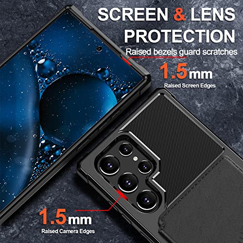 GooseBox for Galaxy S22 Ultra Case with Card Holder, Magnetic Car Mount [RFID Blocking] Shock-Resistant Soft TPU + Leather Double Layers Protection Wallet Case for Galaxy S22 Ultra 2022(Black)