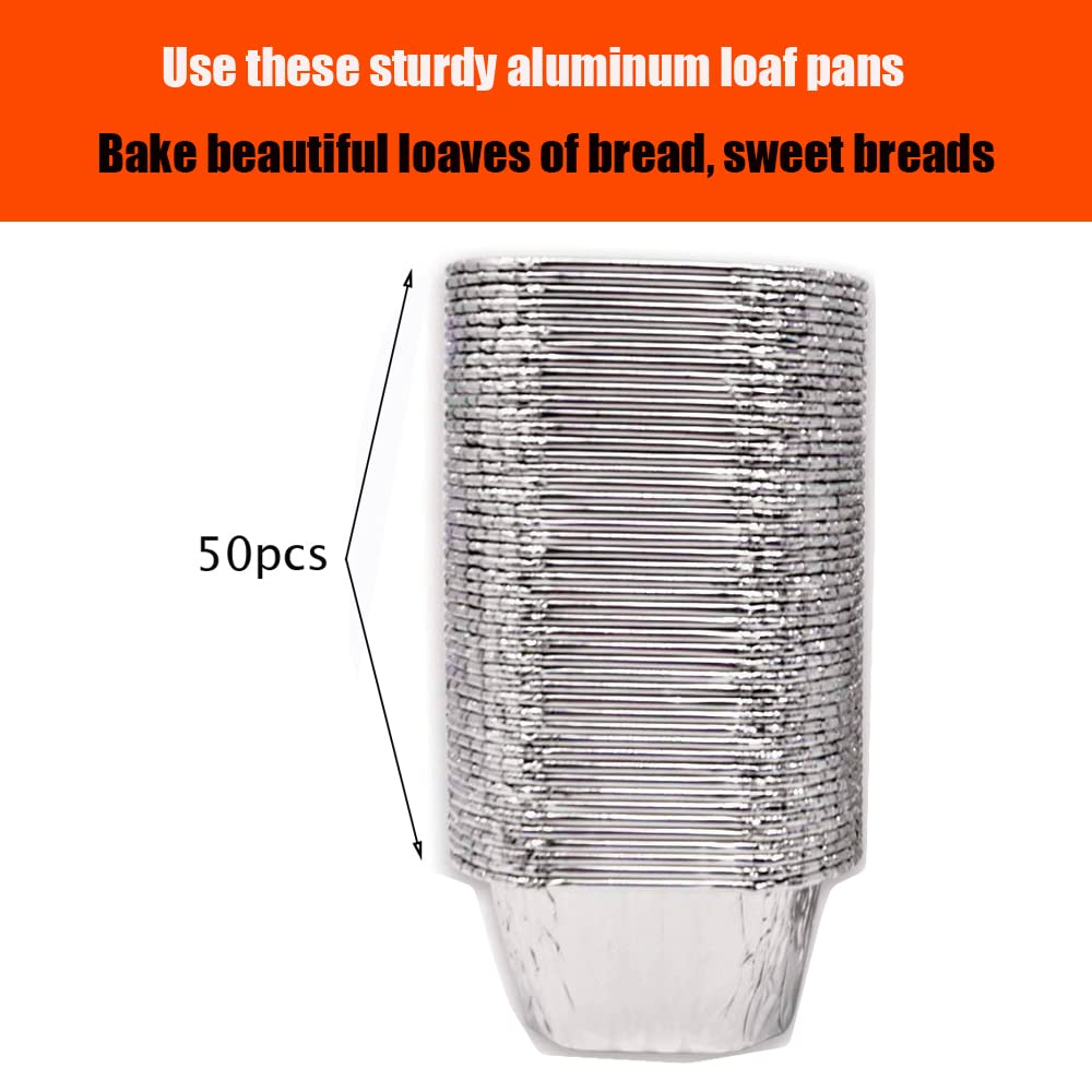 DONSIQIZZ Aluminum Pans (50 Pack) 1 Lb Mini Loaf Pan,Disposable Foil Bread Pan Mini Loaf Baking Pan Tins 6'' X 3.5'' X 2''