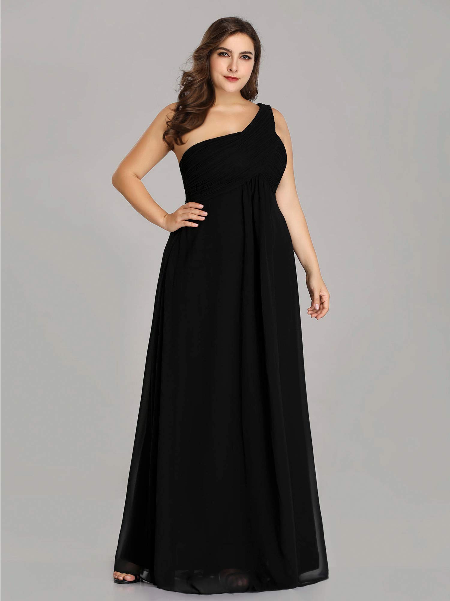 Ever-Pretty Plus Women's Plus Size One-Shoulder Chiffon Ruched Graduation Dresses for Women Black US24