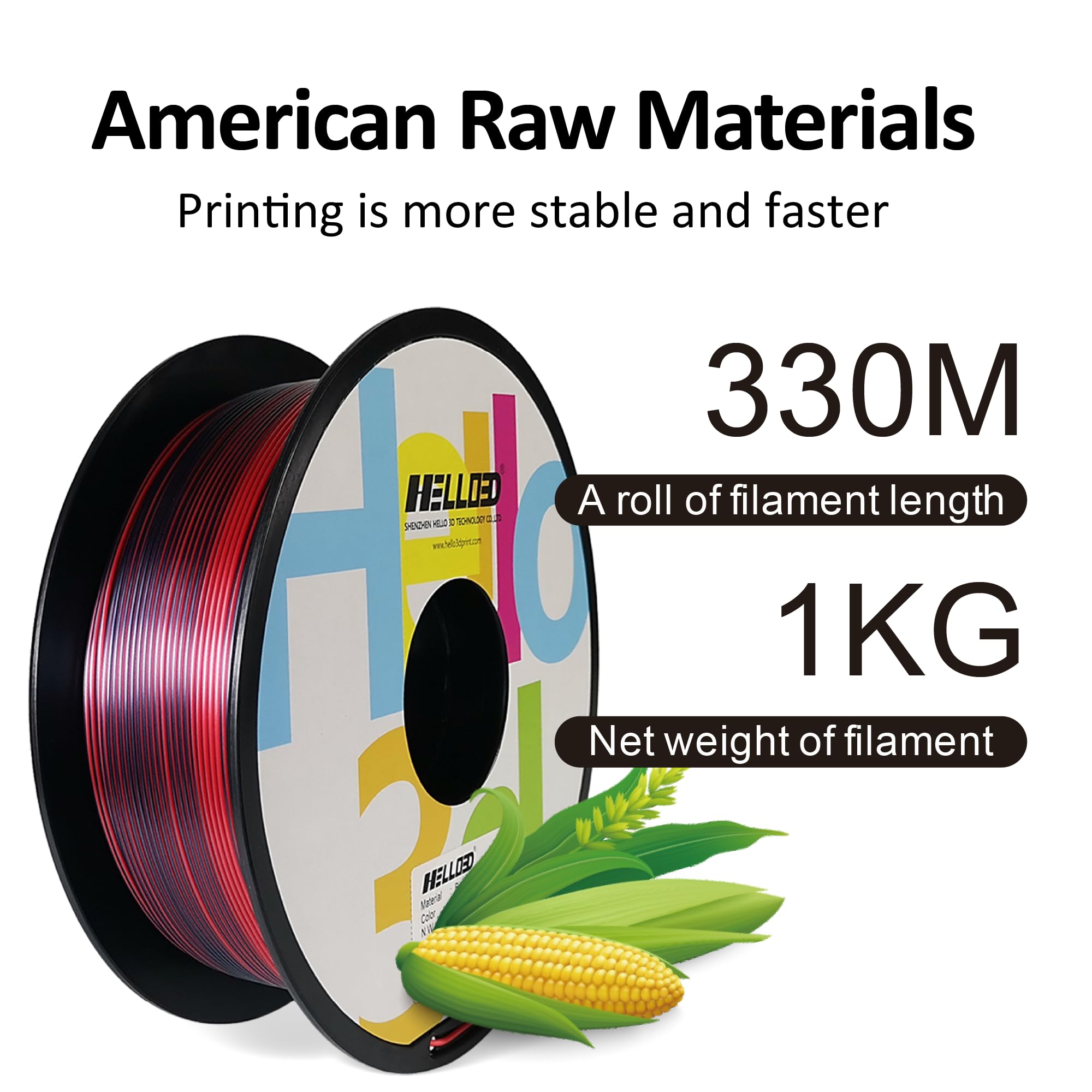 HELLO3D PLA 3D Printing Filament 1.75mm Dual Color Silk Filament,Silk Shiny Red Black 2 Colors in 1 Coextrusion 3D Printer Filament 1KG 1.75mm 3D Printing Material with Bicolor Dichromatic 2 Colors