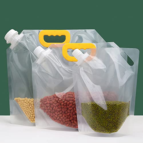 JJJ Grain Moisture-Proof Sealed Bag, 10 pcs Transparent Grain Storage Suction Bags, Resealable Airtight Smell Proof Packaging Baggies, Stand Up Food Storage Pouches (1.5L)