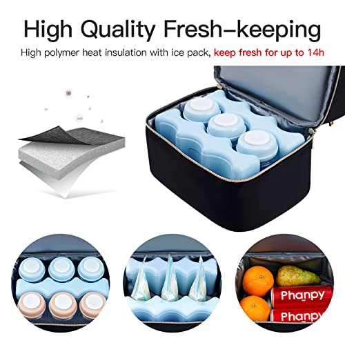 Phanpy Breast Pump Bag with Cooler, Breastmilk Cooler Bag with Ice Pack, Double Deck Breastmilk Storage Bag Cooler, Baby Bottle Bag, Diaper Backpack, Double Layer Preservation Package(Black)