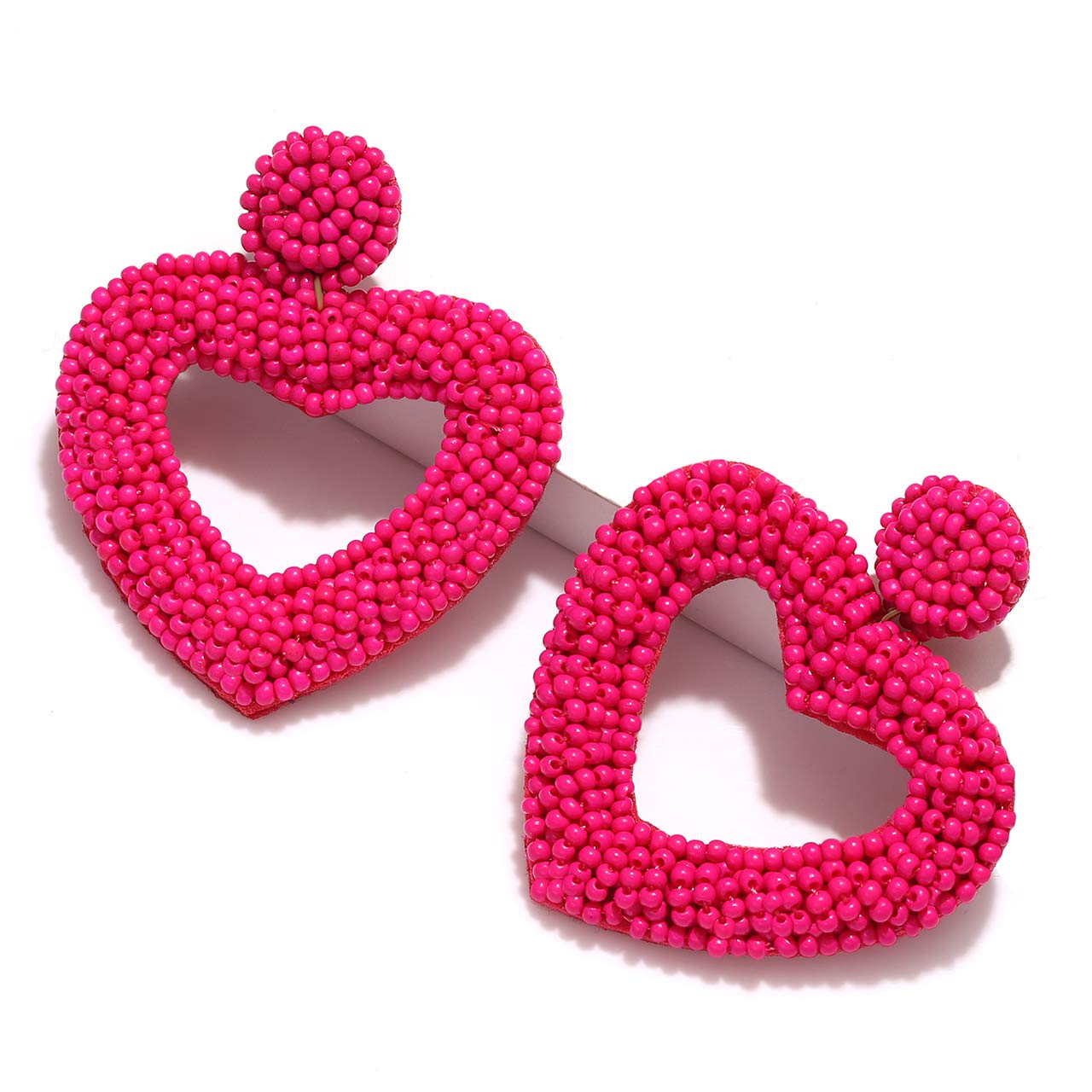 XOCARTIGE Valentine's Day Earrings for Women Beaded Heart Earrings Handmade Bead LOVE XOXO Earring Drop Dangle Earrings Valentine's Day Jewelry Accessories Outfits Gifts (A-Rose Red)