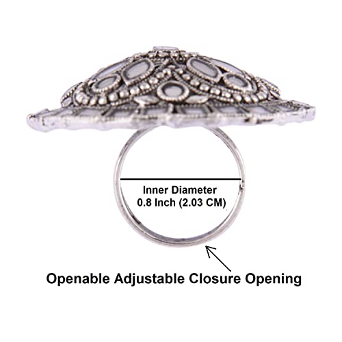 Efulgenz Indian Bollywood Traditional Antique Round Pearl Crystal Kundan Adjustable Big Ring Finger Jewelry (Style 2)