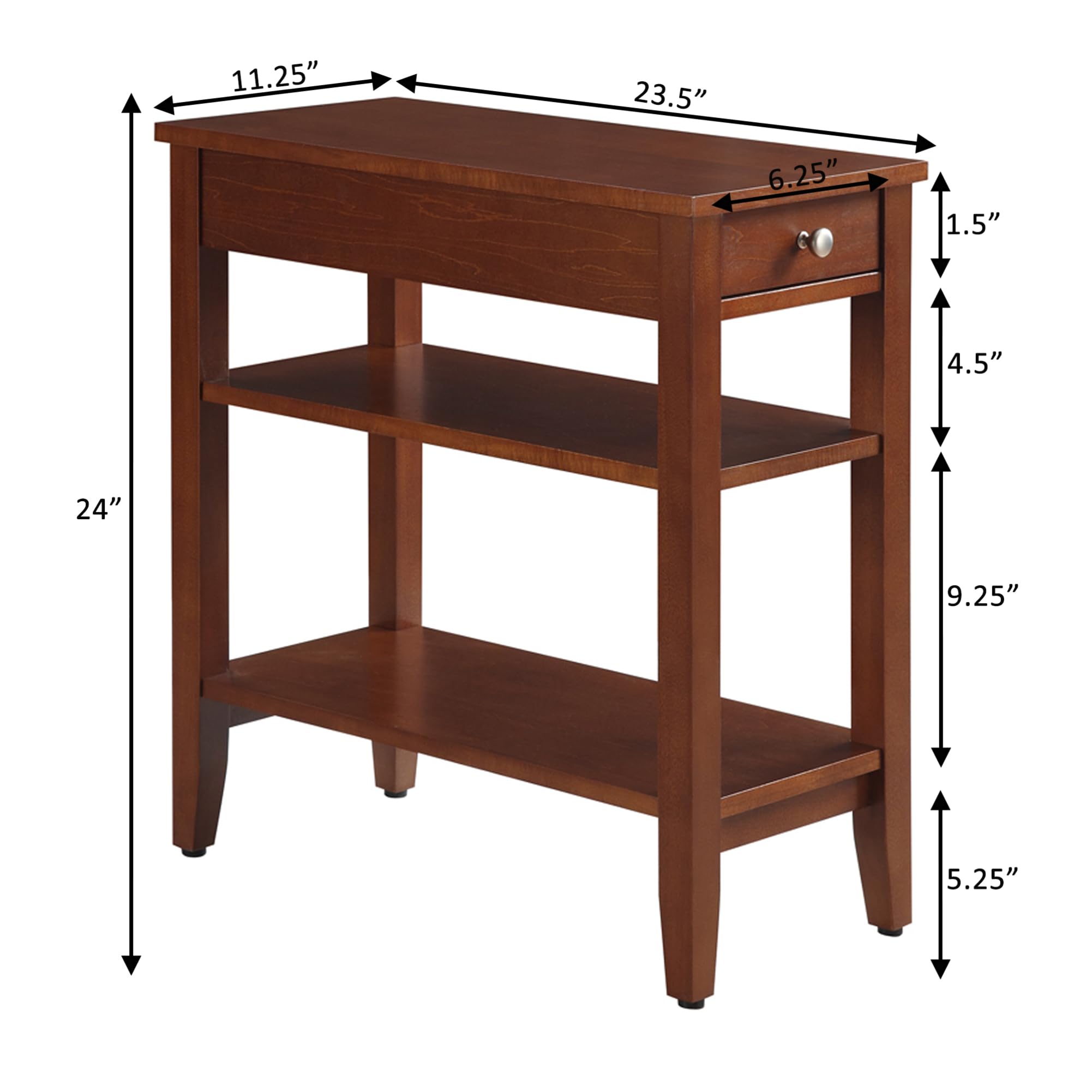 Convenience Concepts American Heritage 3-Tier End Table with Drawer, 23.5 x 11.25 x 24, Cherry