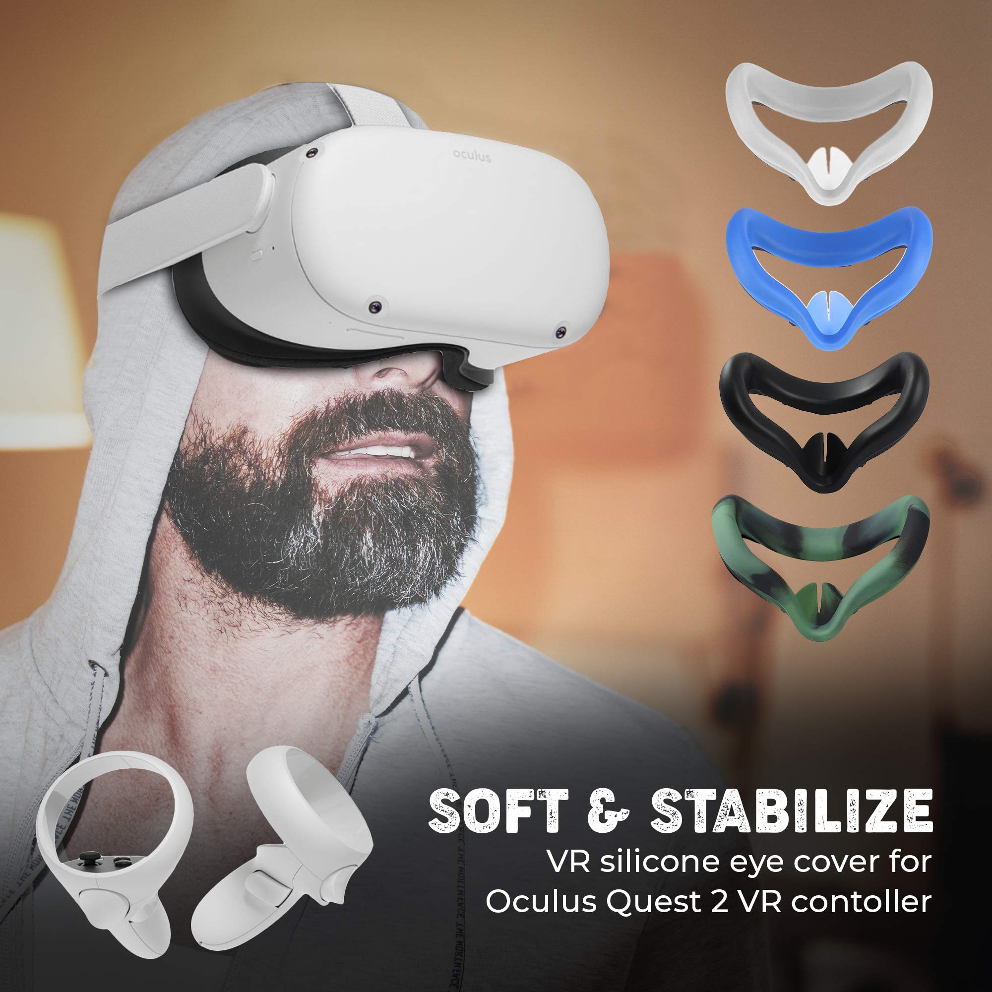 VR Silicone Facial Cover Skin Accessory for Oculus Quest 2 - Washable Sweat-Proof Anti-Leakage Light Blocking Face Cover (Black)