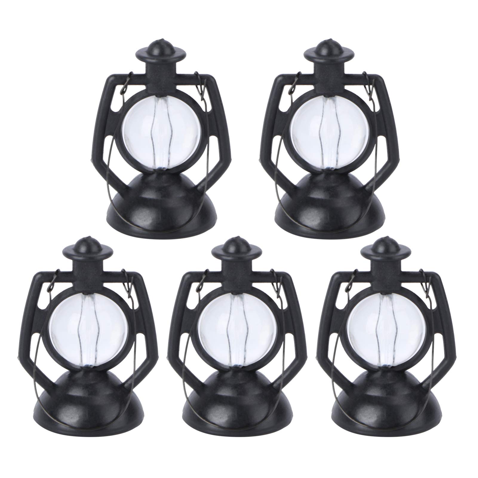 TOYANDONA 5pcs Miniature Dollhouse Lantern Ornament Mini Vintage Oil Lamp Model Holiday Lamp for Fairy Garden Party Decoration Black