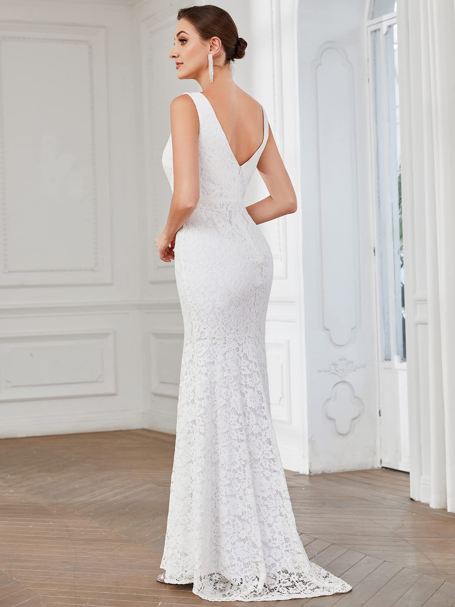 Ever-Pretty Womens Plus Size Elegant Lace Floor Length Sleeveless Prom Dress 22 US White