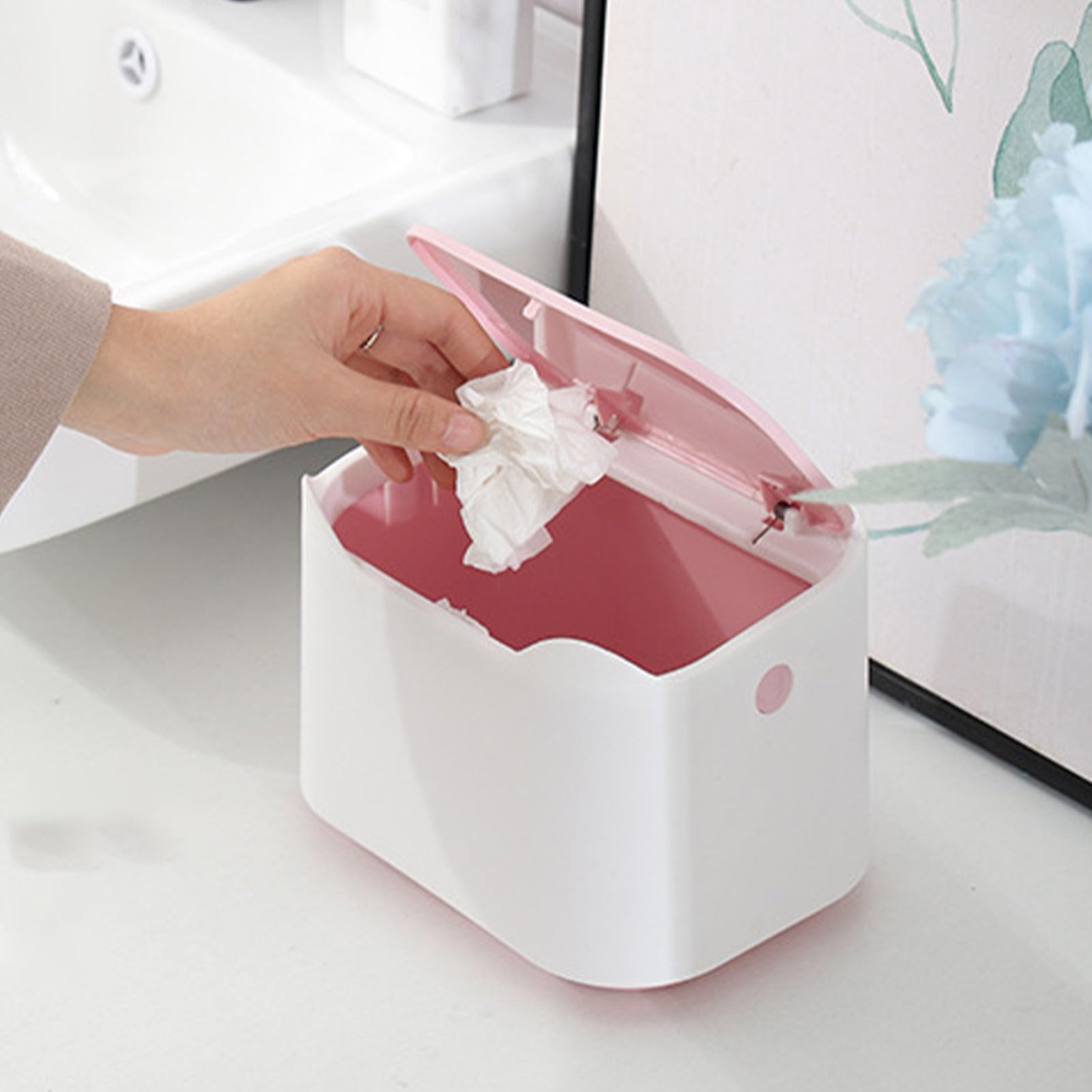 HarmonyBliss Desktop Trash Can Detachable Portable Small Table Waste Bin with Lid for Bedroom Living Room Office