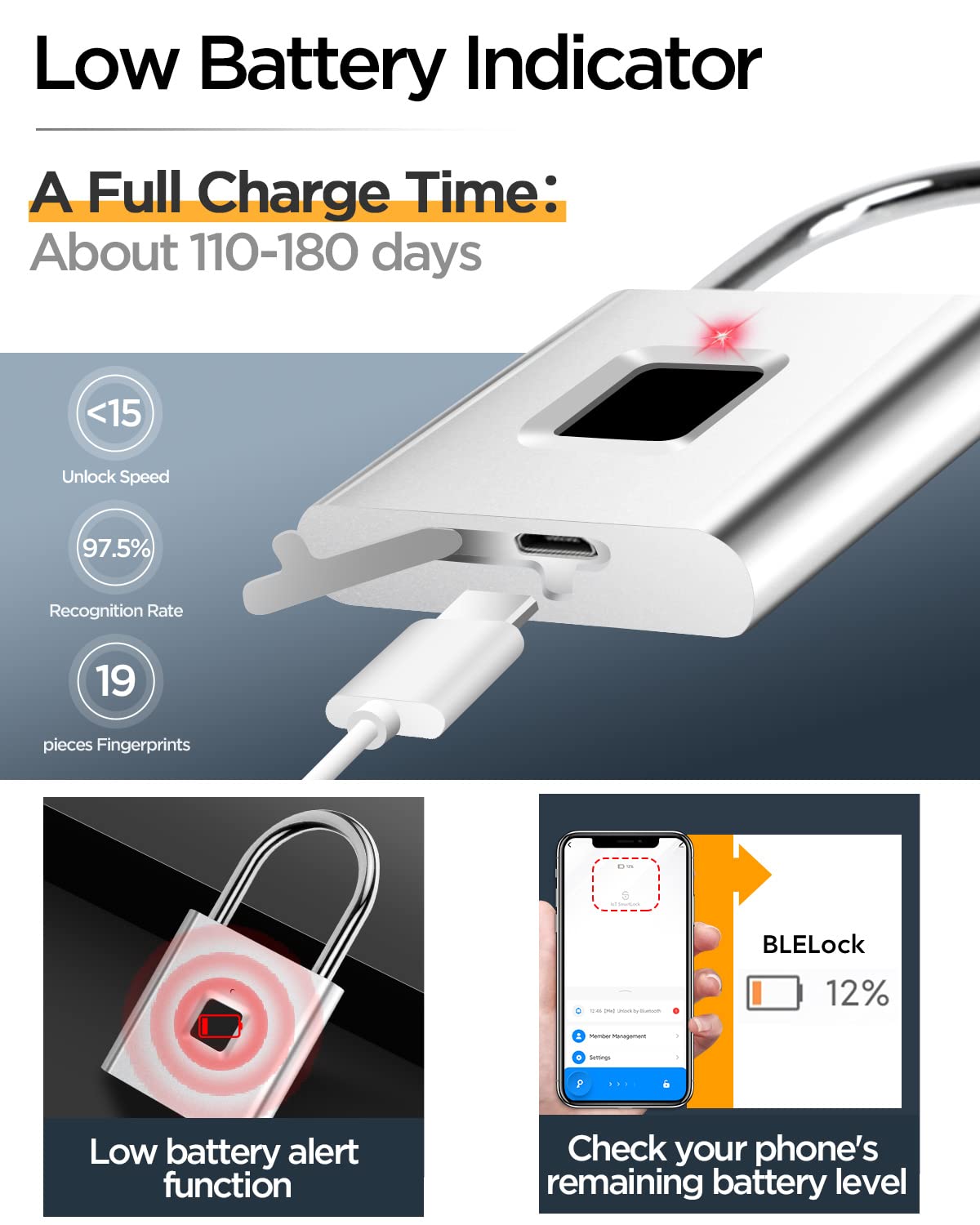 Fingerprint Padlock, AICase Bluetooth Lock APP Remote Unlock, Smart Padlock,Fingerprint Lock,Keyless Biometric Lock Suitable for Luggage,Suitcase, Backpack, Bike, School Locker, Gym Locker Lock