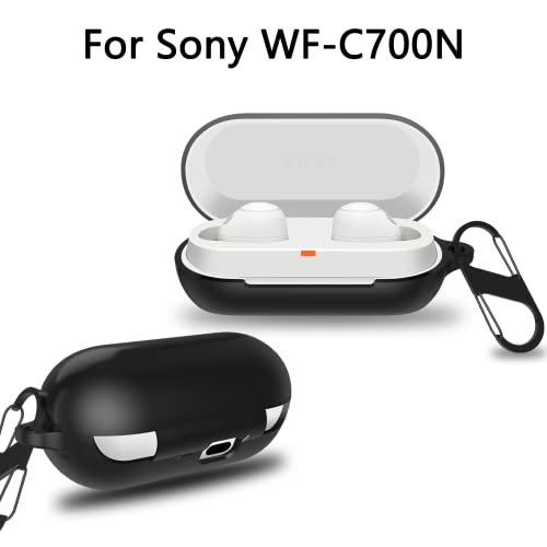 LDSXAY Compatible with Sony WF-C700N Case Cover, Soft Silicone Shockproof Protective Skin Case for Sony WF-C700N Truely Wireless Earbud Headphones, Protective Cover with Carabiner (Black)