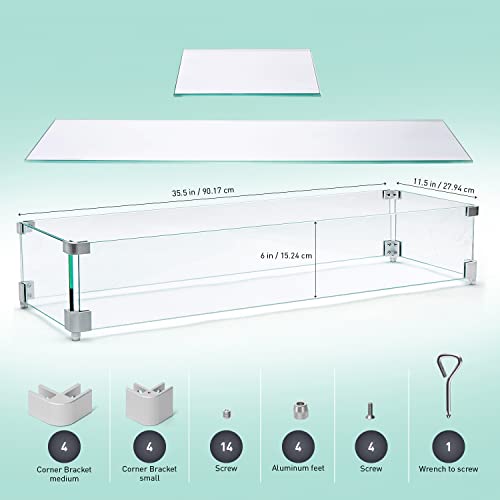 Fire Pit Wind Guard β Premium Fire Glass for Propane Fire Pit β Thick Tempered Glass Fire Pit Screen Rectangular β Clear Fire Pit Glass Shield for Propane and Gas Pits - 35.5 x 11.5 x 6-inch