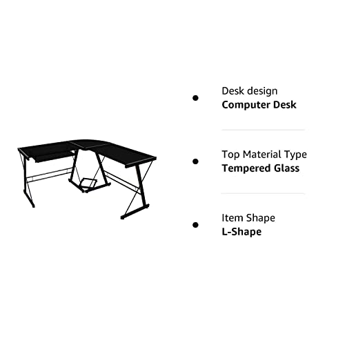 Walker Edison Ellis Modern L Shape Home Office Black Corner Computer Gaming Desk with Keyboard Tray, 51 Inch