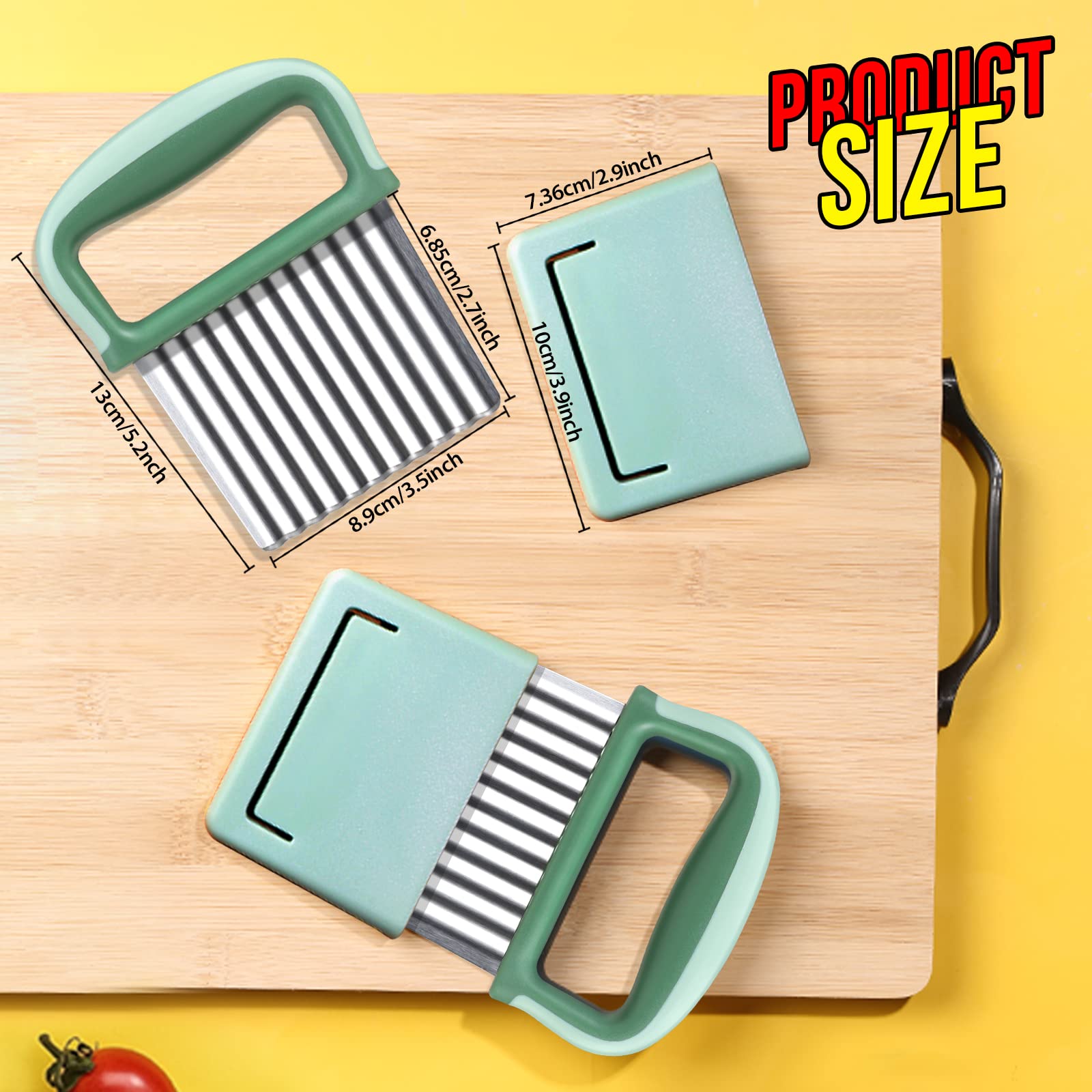 Crinkle Cutter, HNYYZL Wavy Crinkle Cutter Stainless Steel 2 PCS, Wavy Knife Crinkle Wavy Chopper Cutter, Cutting Tool for Veggies, French Fry Potatoes