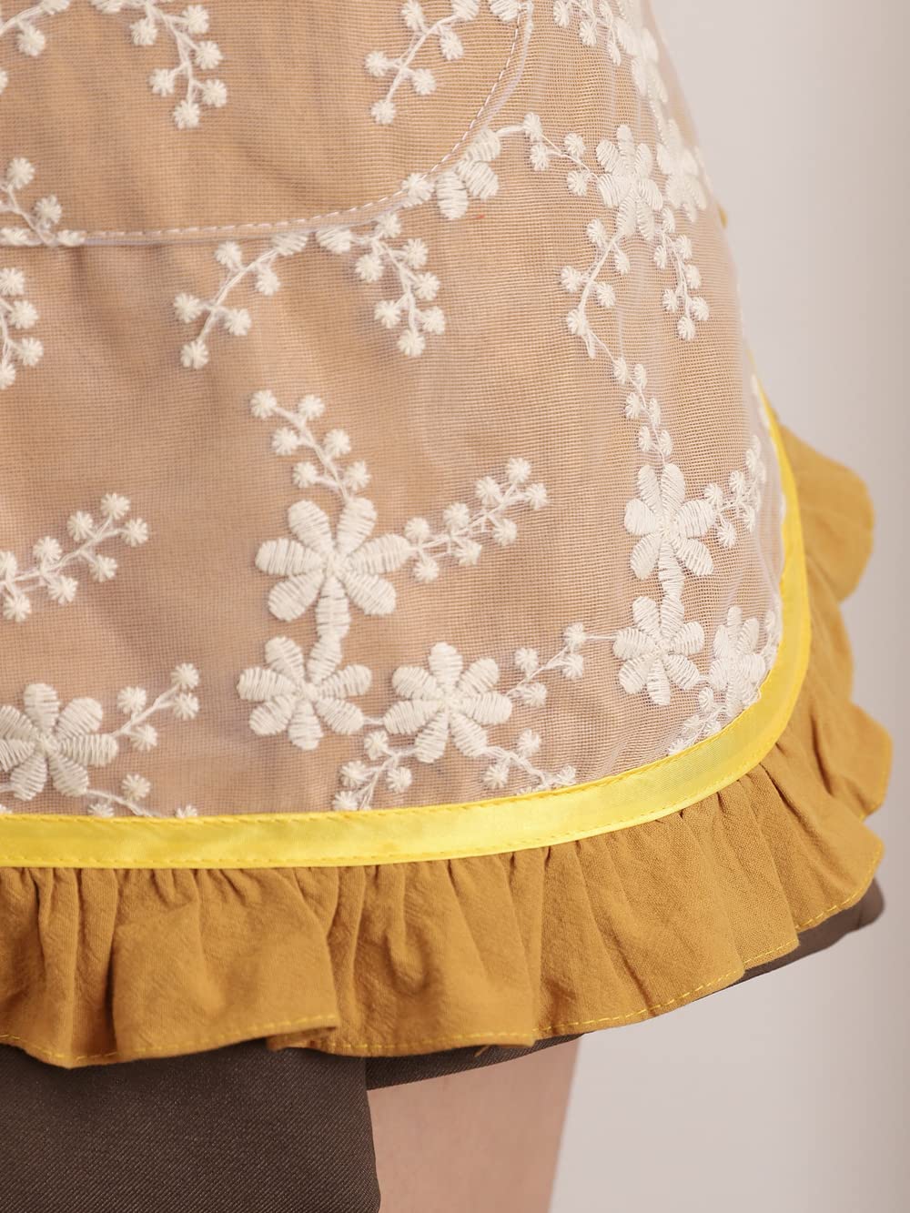 Floosum Lovely Waist Apron with 2 Pockets - Cotton Lace Embroidered Server Aprons Waitress Apron Half Bistro Short Apron for Womens Girls(Yellow)