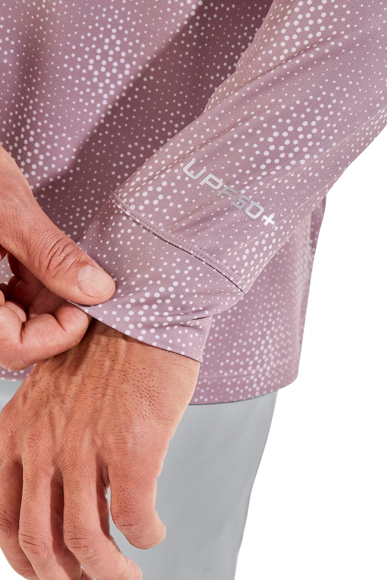 Coolibar UPF 50+ Men's Erodym Long Sleeve Golf Polo - Sun Protective (XX-Large- Sunset Mauve Geo Dot)
