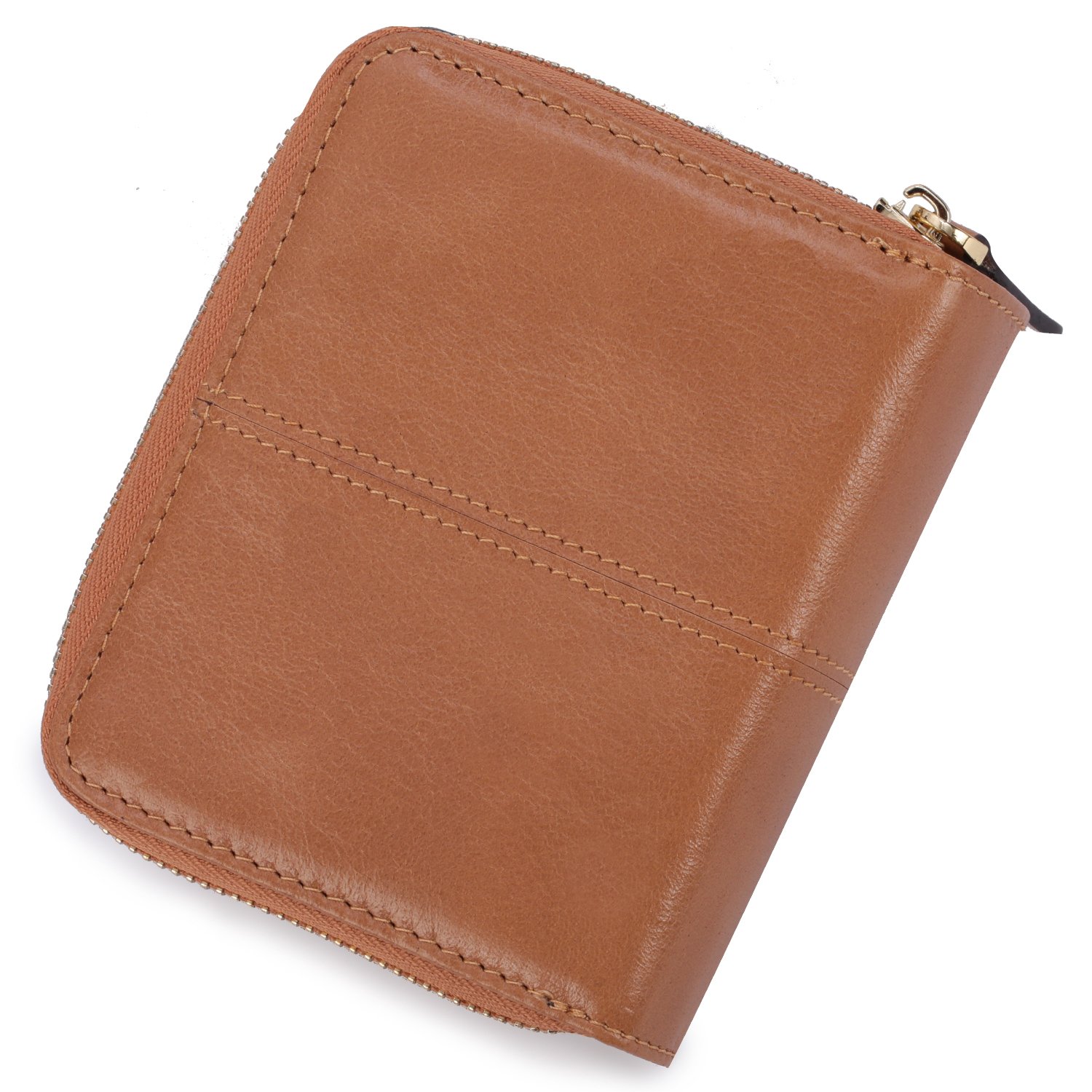 Yafeige Small Wallet for Women RFID Blocking Leather Compact Bifold Pocket Wallet Cute Zipper Card Case Purse(Apricot)